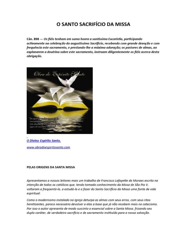 O Santo Sacrifício Da Missa Pdf Eucaristia Sacrifício