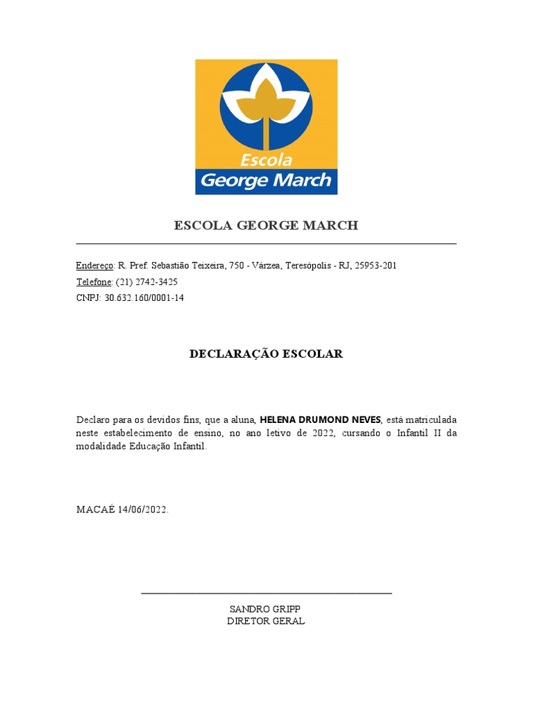 Declaraçao Escola George March Teresopolis | PDF