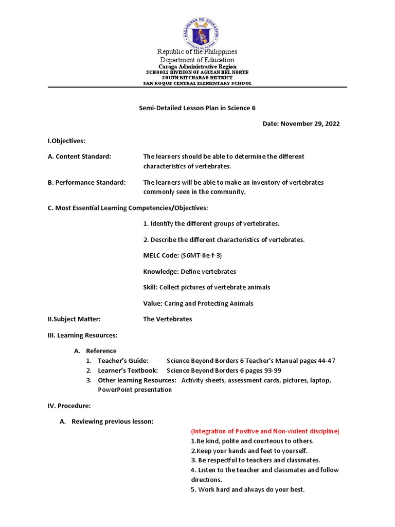 Lesson Plan in Science 6 | PDF | Teachers | Learning