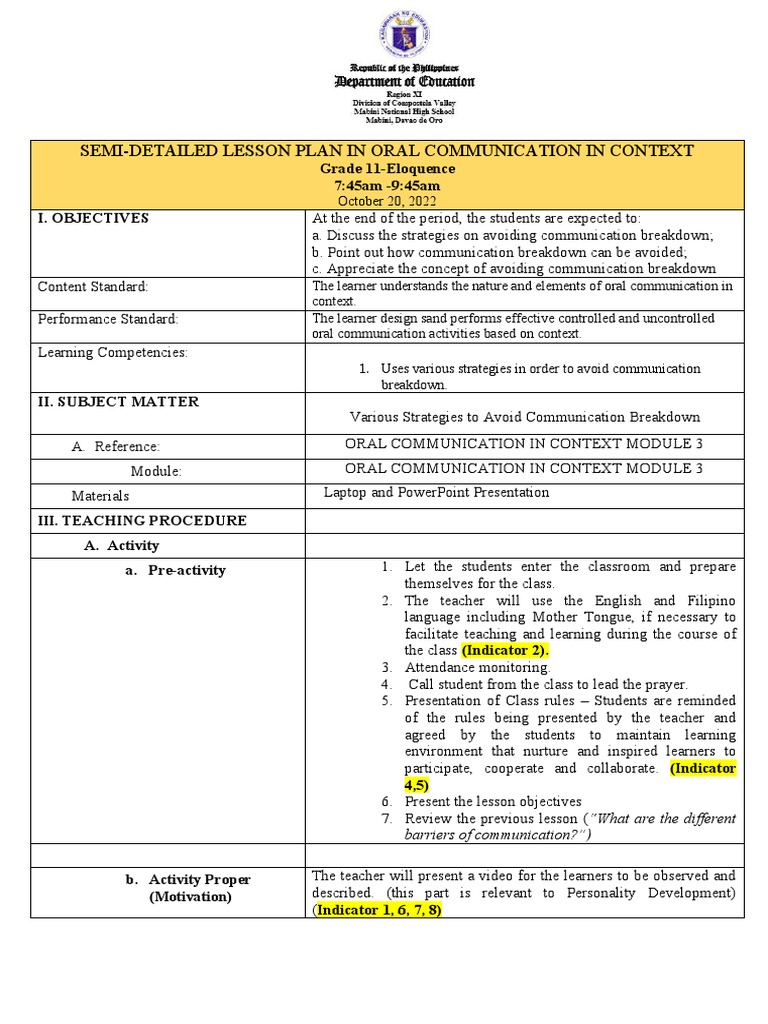Co1 Oral Comm | PDF | Communication | Teaching Method