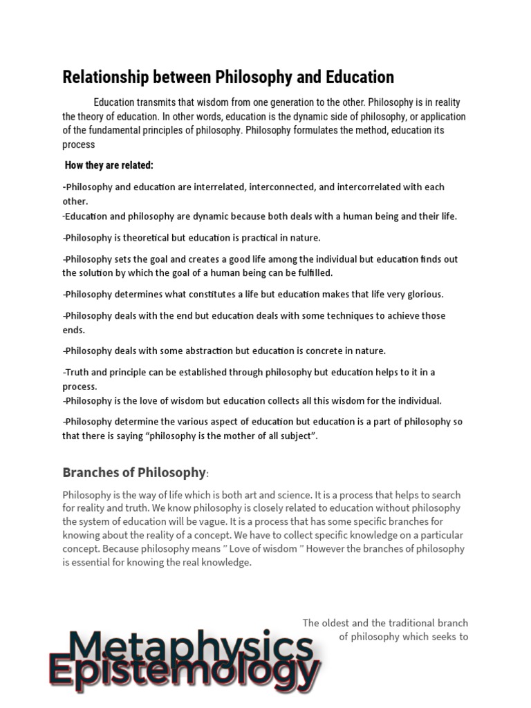 Relationship Between Philosophy and Education | PDF | Epistemology ...