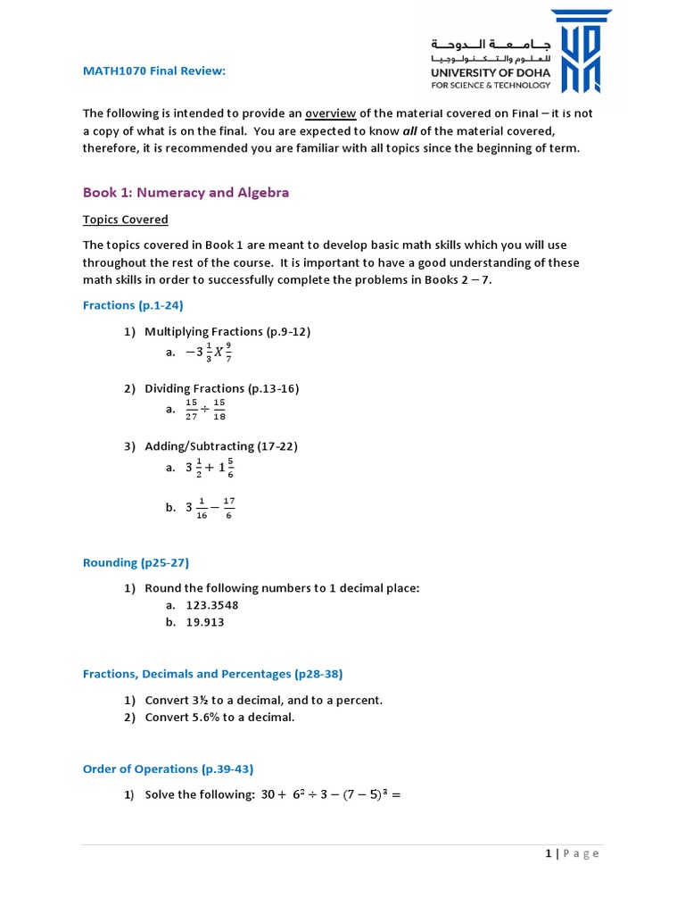 MATH1070 Final Review Guide | PDF | Interest | Logarithm