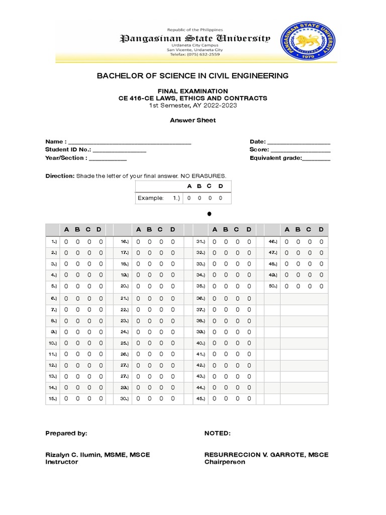 FINAL Exam - Answer Sheet | PDF | Educational Stages | Titles