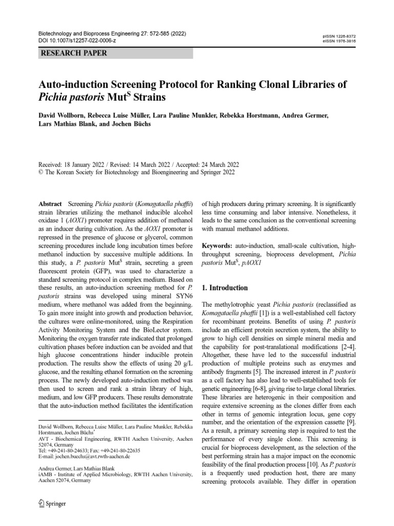 Auto-Induction Screening Protocol For Ranking Clonal Libraries of ...