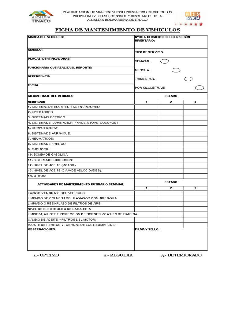 Formato Mantenimiento de Vehículos | PDF