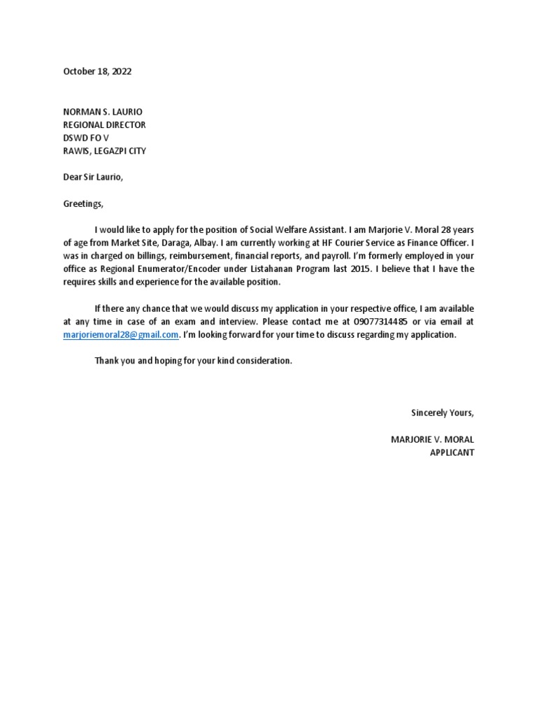 Application Letter-Marjorie Moral | PDF
