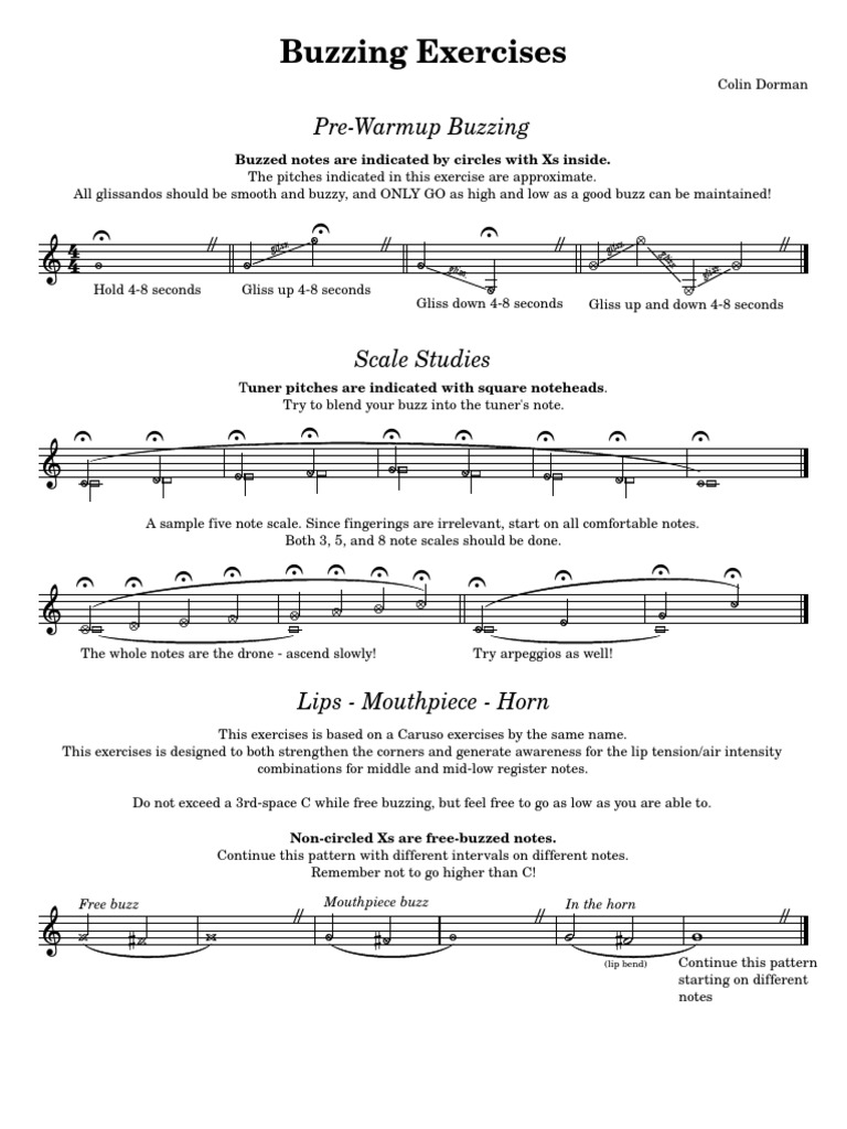 Trumpet Buzzing Exercises Guide | PDF | Musical Compositions | Musical ...