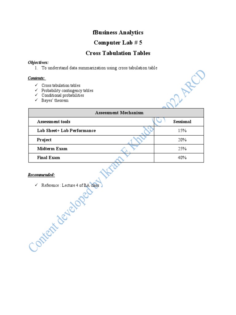 Ba Computer Lab 5 Cross Tabulation Tables Pdf Sampling Statistics Statistical Theory