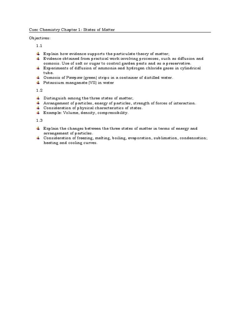 Csec Chemistry Chapter 1 - States of Matter | PDF | Gases | Osmosis
