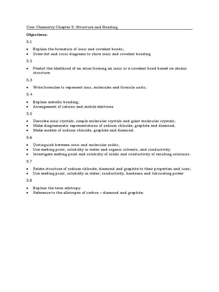 Csec Chemistry Chapter 5 - Structures and Bonding | PDF | Chemical Bond | Ion