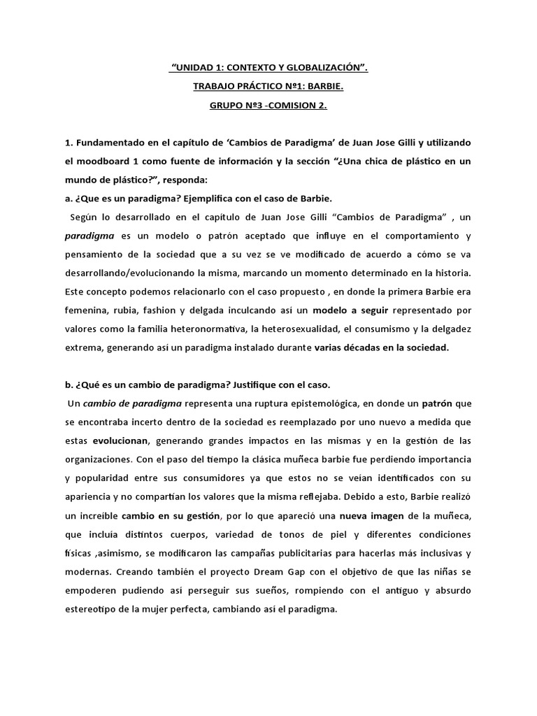 TP 1 Barbie - Admi 2 | PDF | Barbie | Paradigma