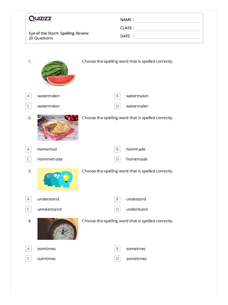 Spelling Review: Eye of the Storm Quiz | PDF