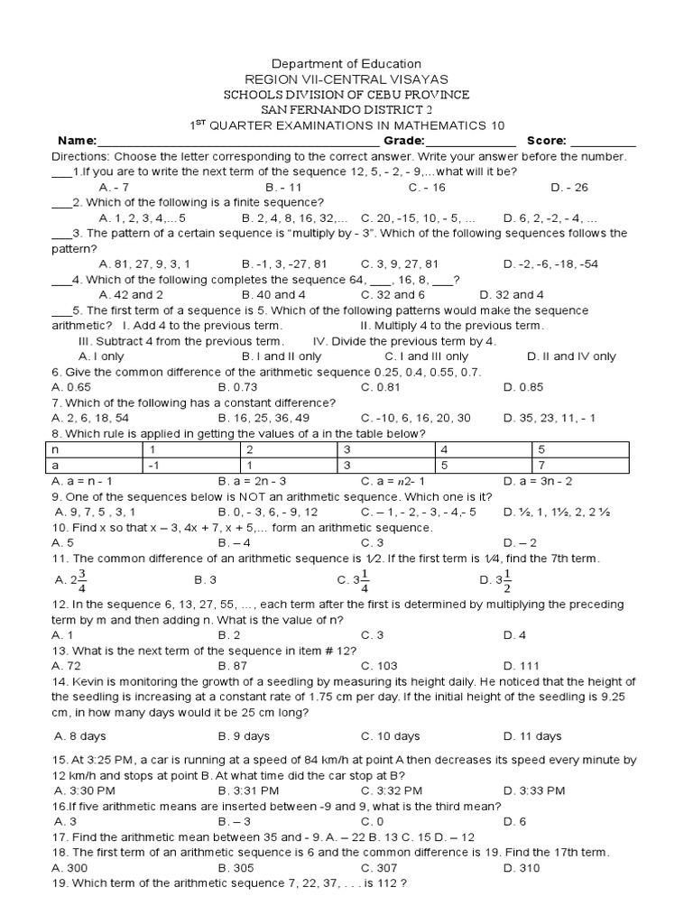 1st Q Math 10 | PDF | Mathematical Analysis | Mathematical Concepts