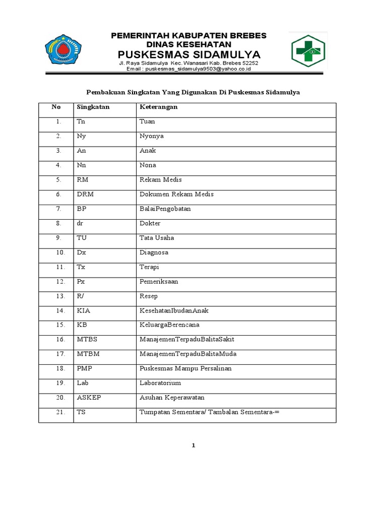 Singkatan Puskesmas Sidamulya | PDF