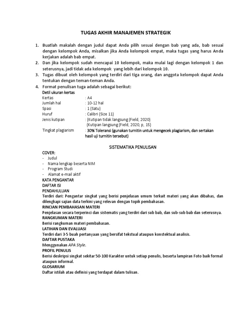 Tugas Akhir Manajemen Strategik | PDF