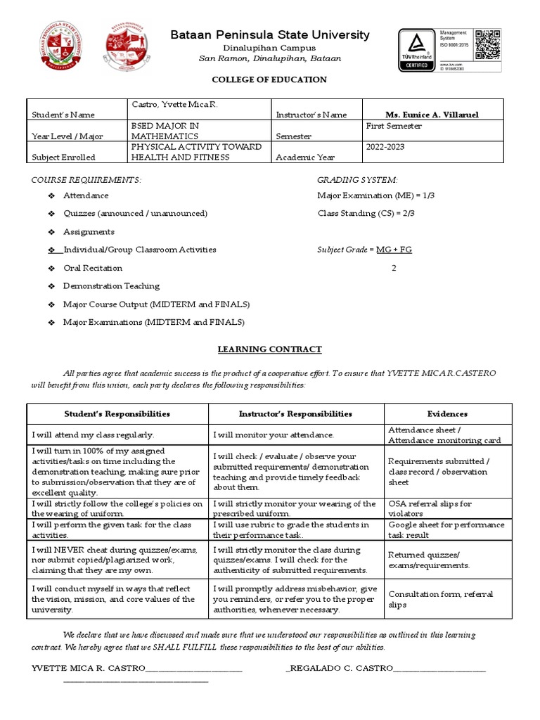 Learning Contract | PDF | Behavior Modification | Learning