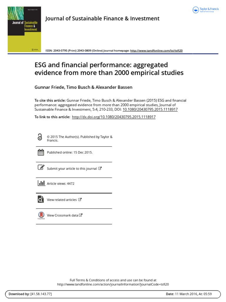 ESG and Financial Performance 2015 | PDF | Meta Analysis | Effect Size