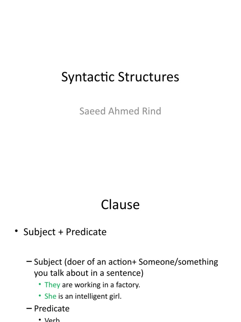 Syntactic Structures Pdf Subject Grammar Clause