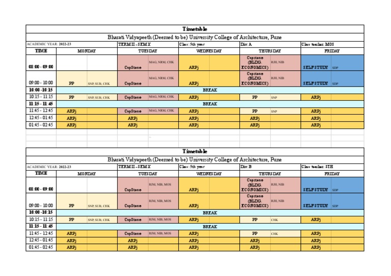 Timetable - 22-23 - 5 | PDF | Academia