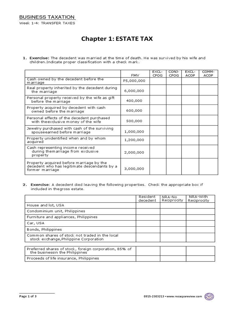 Estate Tax (Exercises) | PDF | Estate Tax In The United States | Life ...