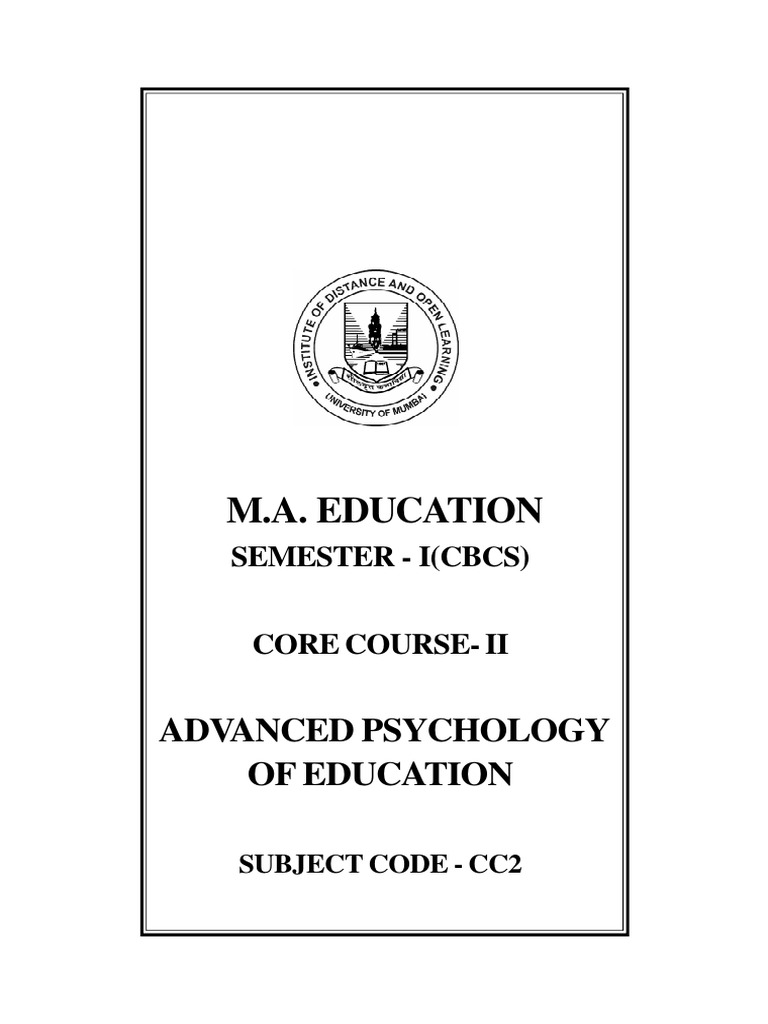 MA Education SEM I Core Course II Advanced Psychology of Education ...