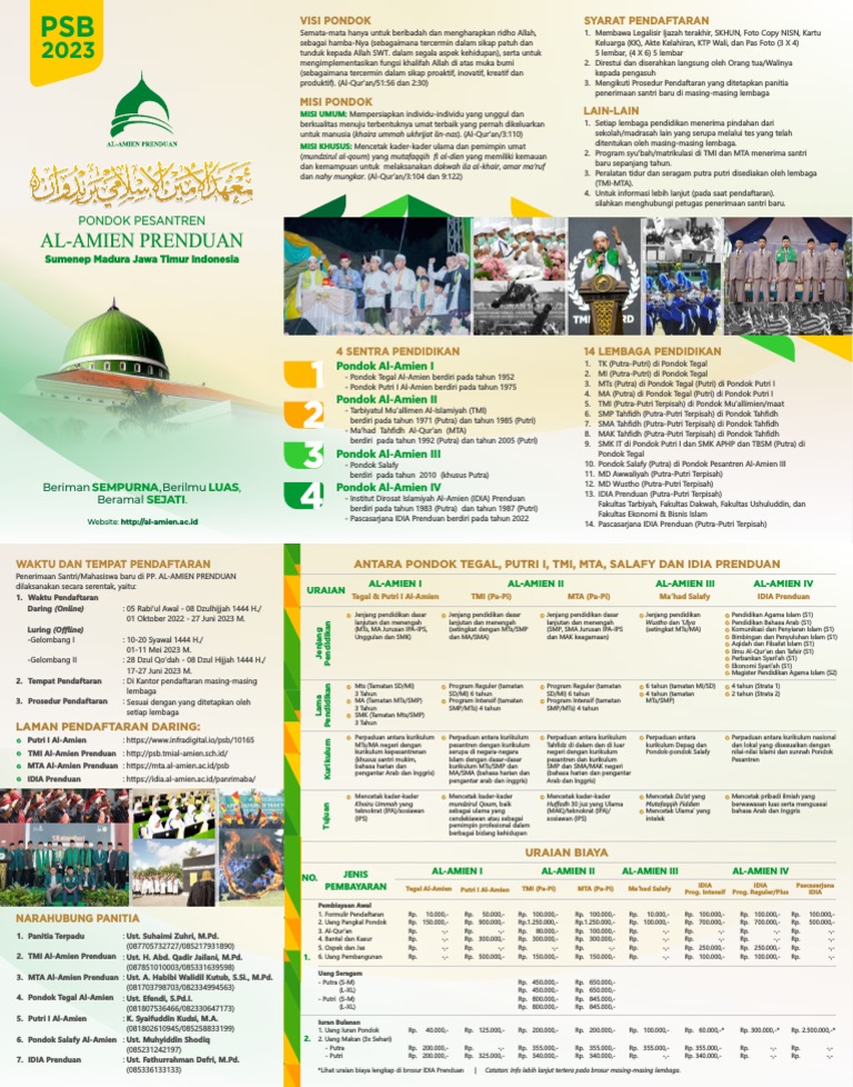 Brosur Penerimaan Santri Baru 2023 - Al-Amien Prenduan - Al-Amien - Ac.id | PDF