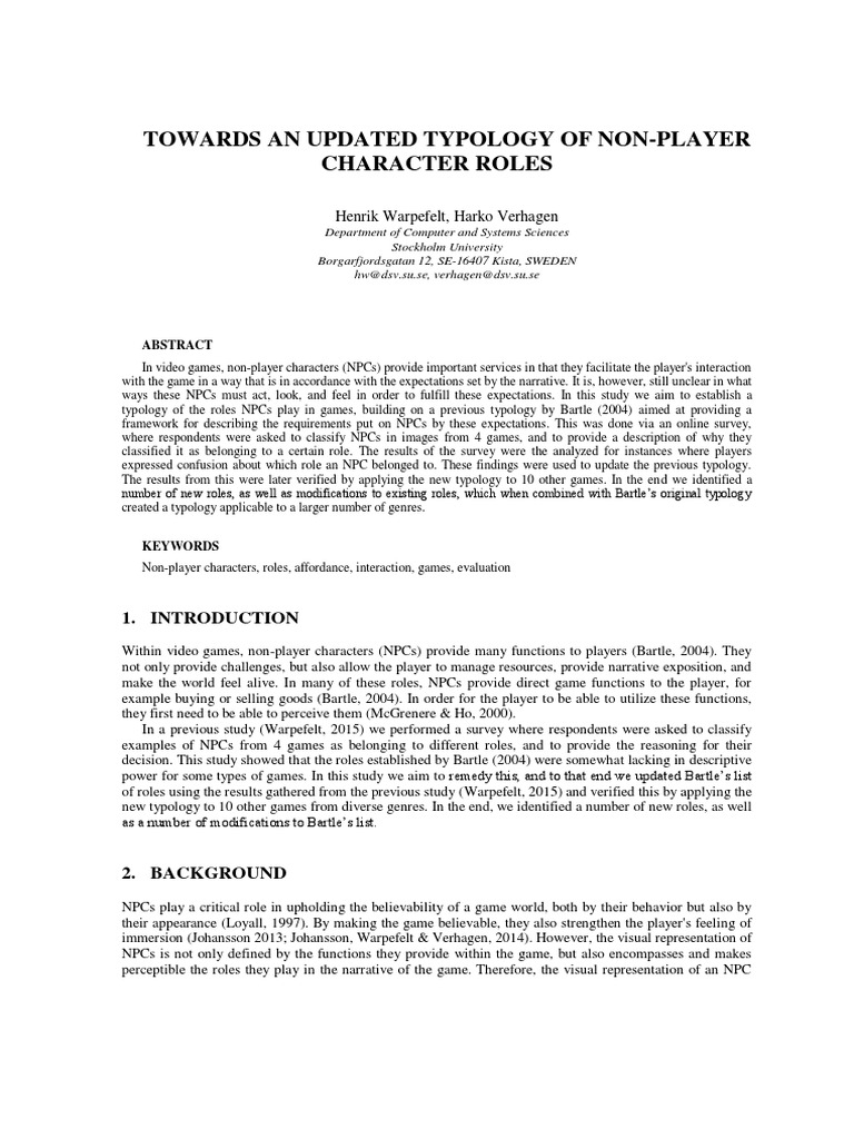 Towards An Updated Typology of Non Player Character Roles | PDF ... Towards An Updated Typology of Non Player Character Roles | PDF ...
