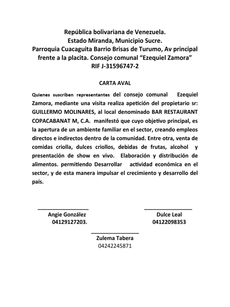 Carta AVAL | PDF