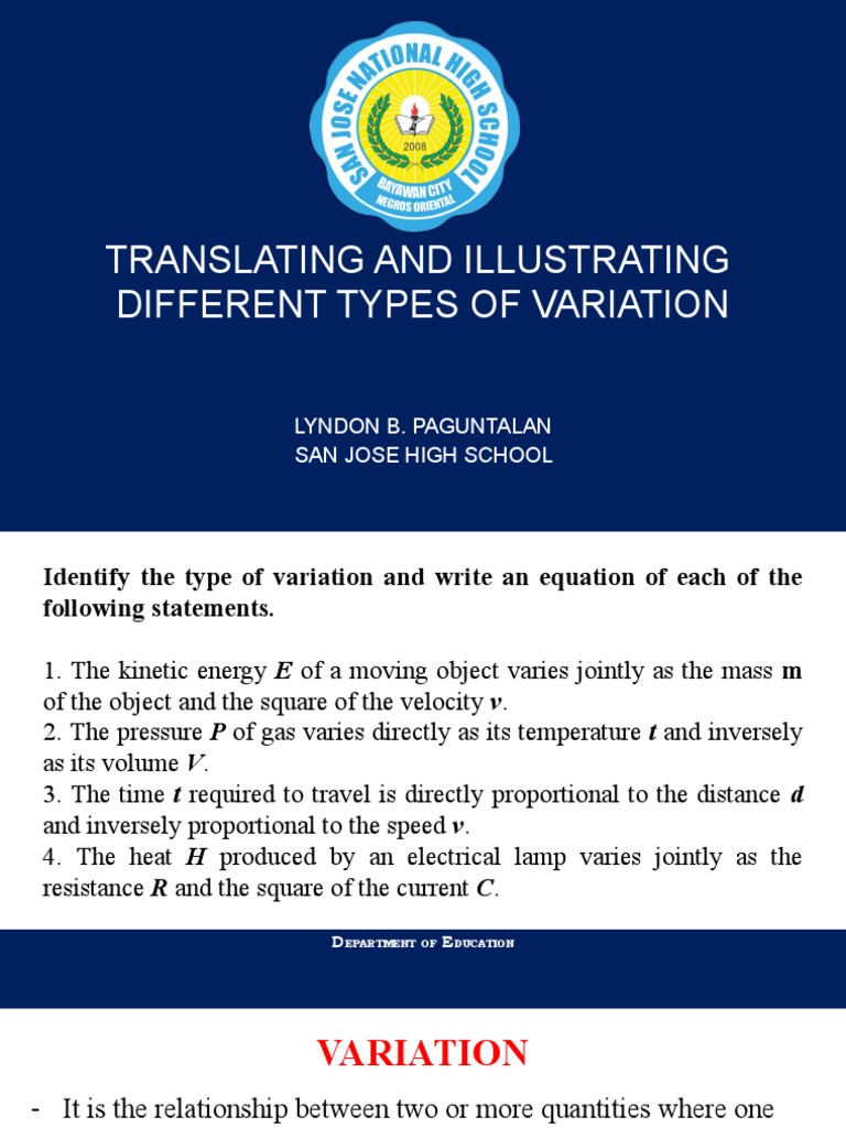 Grade 9 - Variation | PDF | Gases | Electrical Resistance And Conductance