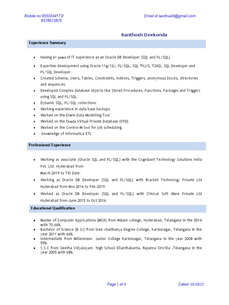 Santhosh | Download Free PDF | Pl/Sql | Databases