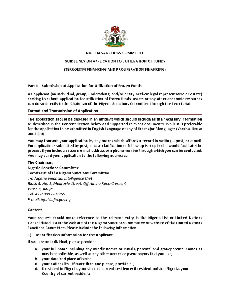 Nigeria Sanctions Committee Guidelines On Application For Utilisation of Funds | Download Free ...