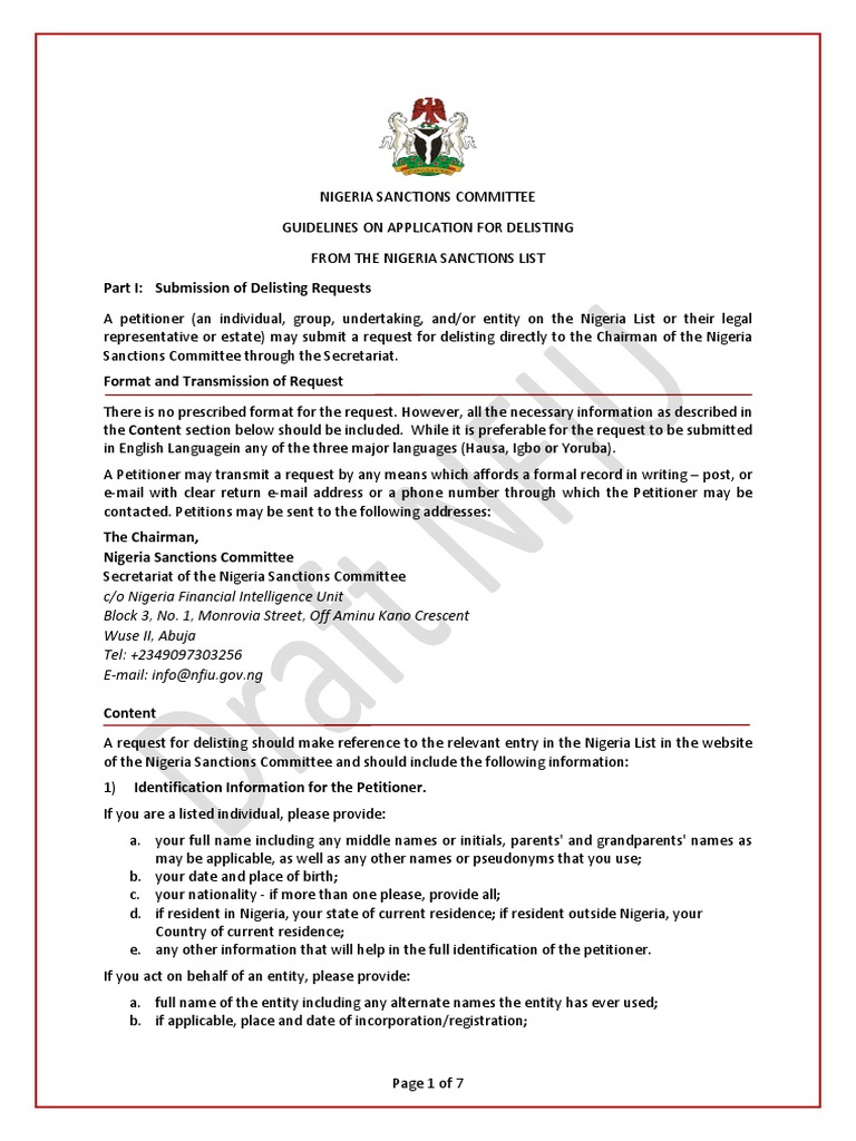 NSC - Delisting Application Guidelines | PDF | Nigeria | Information