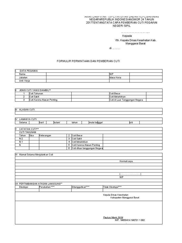 Format Cuti Pns | PDF