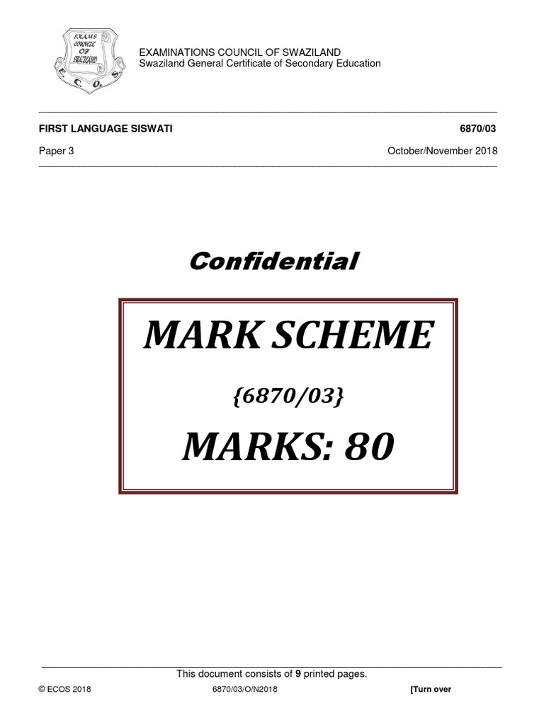 SGCSE SiSwati 2018 Marking Scheme Paper 3-1632851202 | PDF