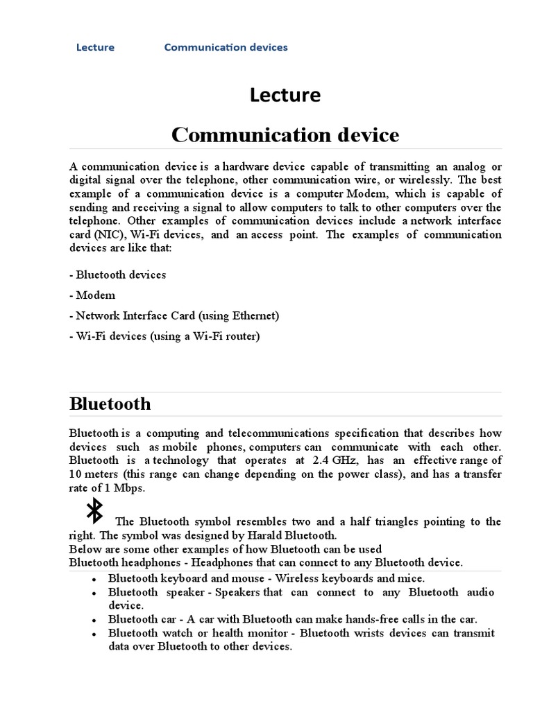 Lecture-Communication Devices | PDF | Modem | Bluetooth