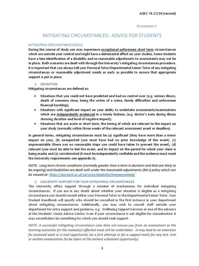 Student Guide to Mitigating Circumstances | PDF | Mitigating Factor | Mental Disorder