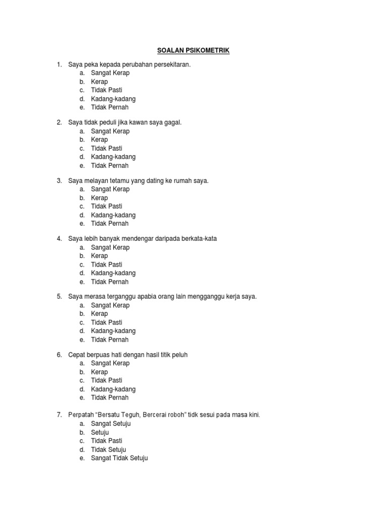 Soalan Psikometrik | PDF | Pengembangan Diri