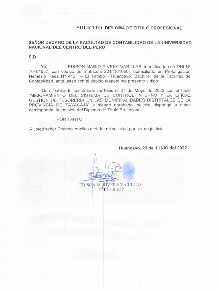 Solicitud de Diploma de Titulo | PDF