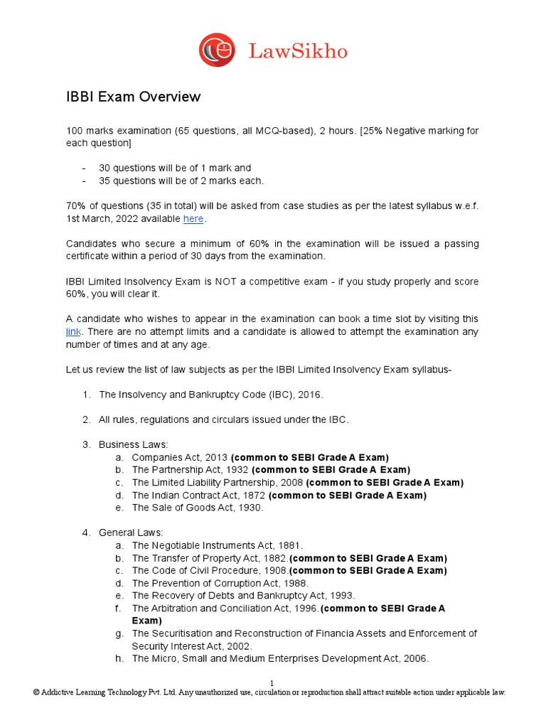 IBBI Exam Overview | PDF | Bankruptcy | Insolvency