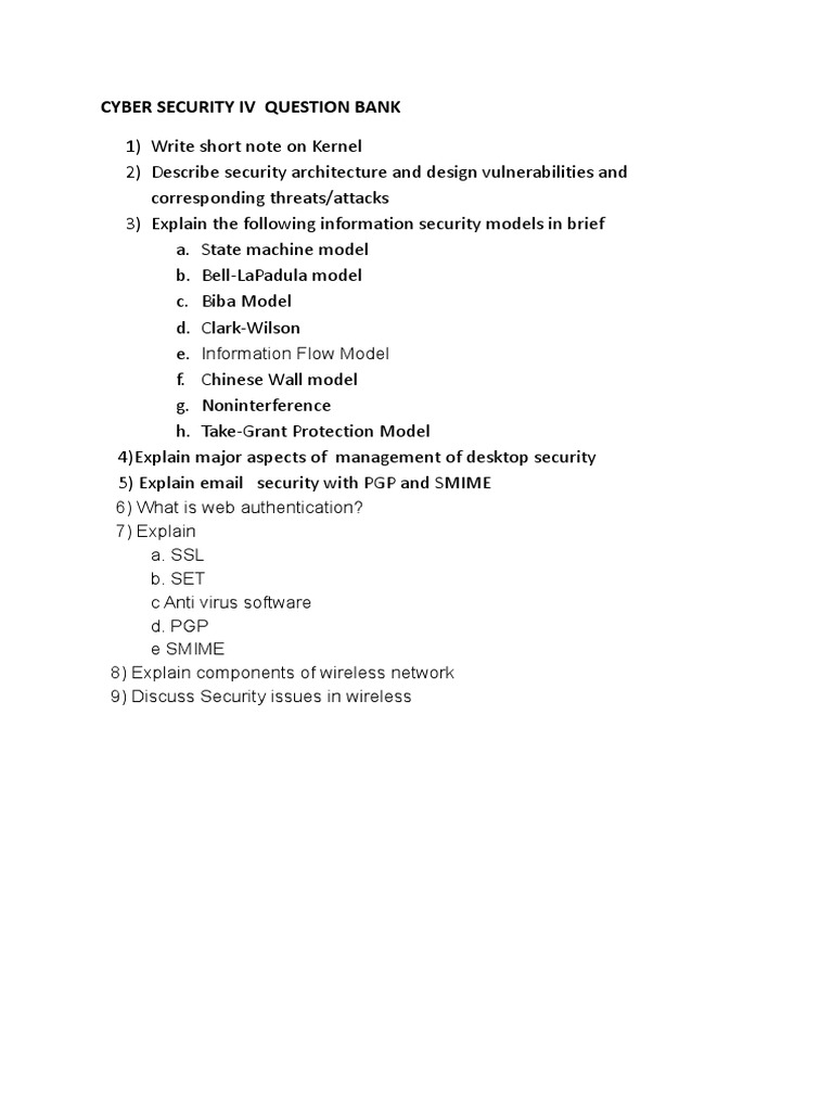 Cyber Security IV Question Bank | PDF