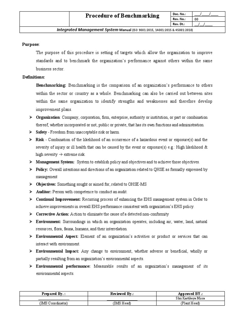 Procedure of Benchmarking | PDF | Risk | Occupational Safety And Health