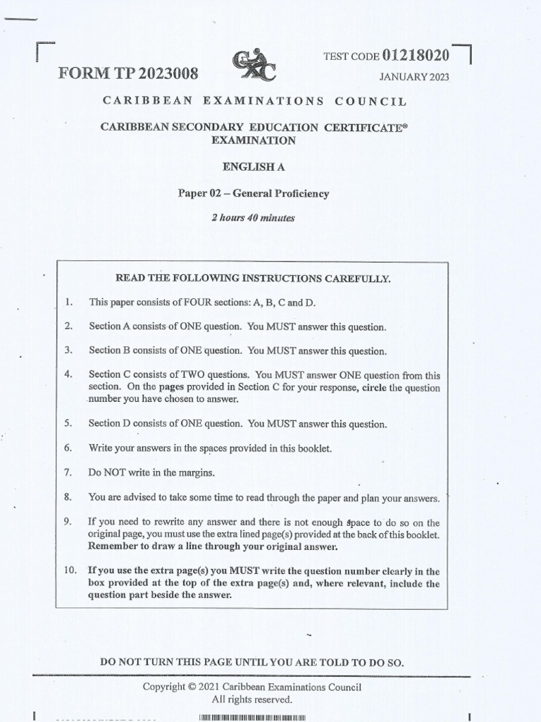 CSEC English A 2023 P2 - 230111 - 163228 | PDF
