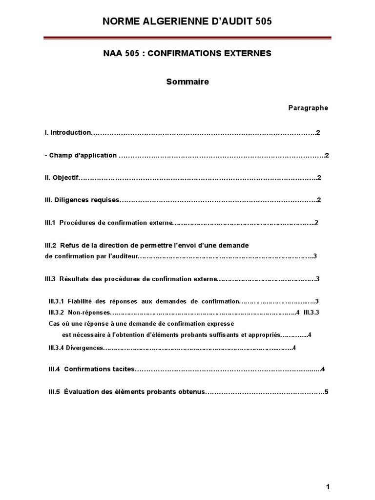 NAA 505 : Confirmations Externes en Audit | PDF | Audit | Informations