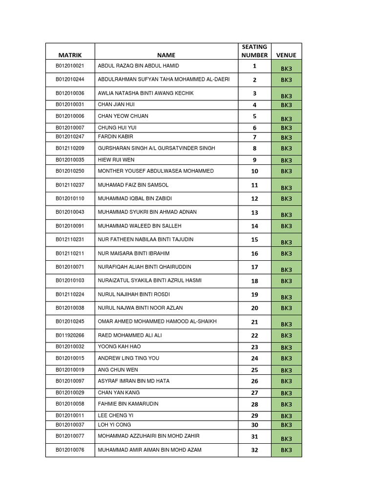 Seating Number Venue | PDF