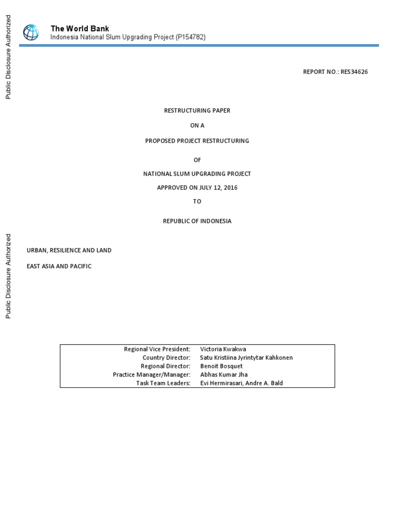 Disclosable Restructuring Paper Indonesia National Slum Upgrading ...