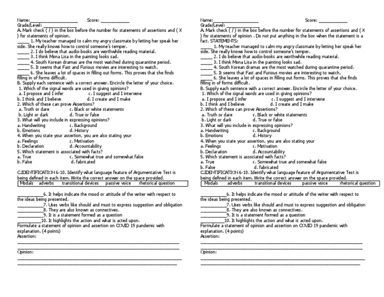 Quiz English 10 | PDF | Truth | Question