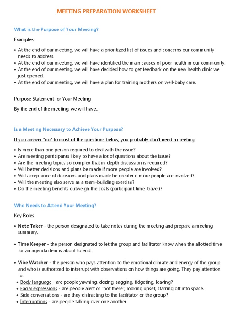 Meeting Preparation Worksheet | PDF | Thought | Volunteering
