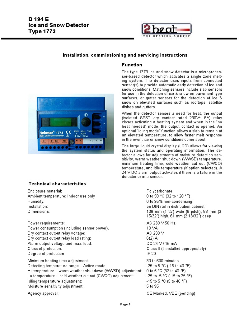 Tekmar 1773 - 2 | PDF | Electrical Wiring | Sensor