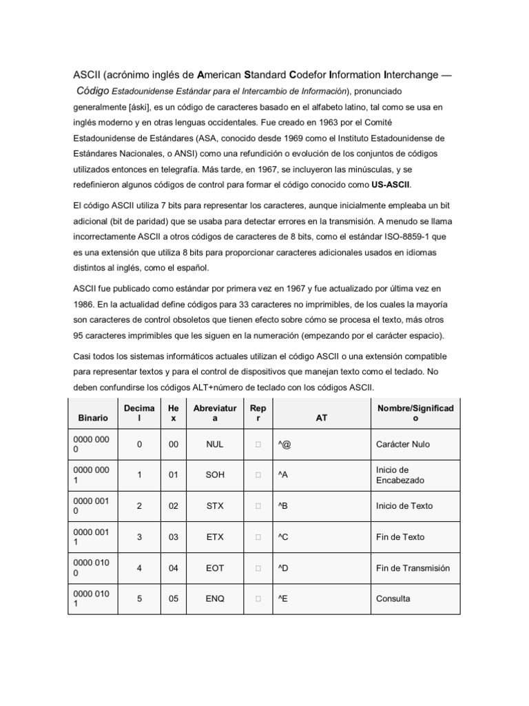 Tabla Ascii Tarea | PDF | Ascii | Codificaciones