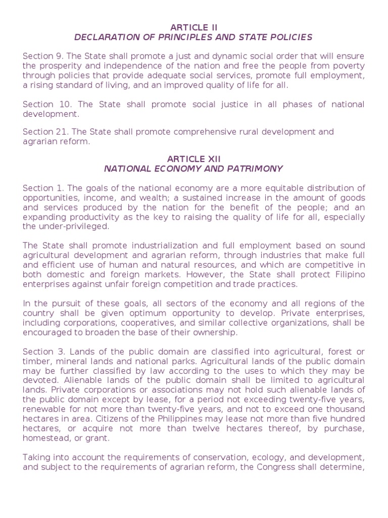 Consti Provisions | PDF | Social Justice | Agriculture